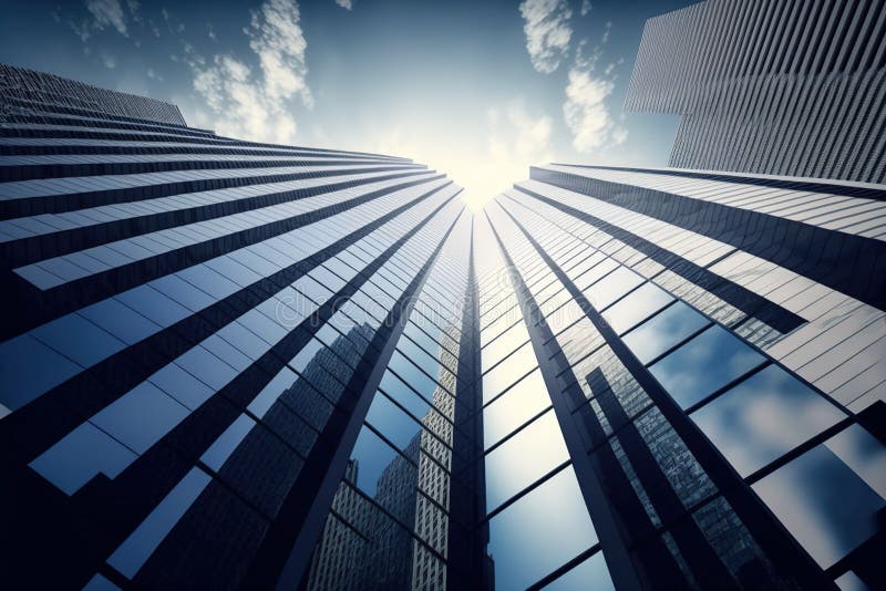 Modern Office Building Architecture with Glass Window from Below View ...