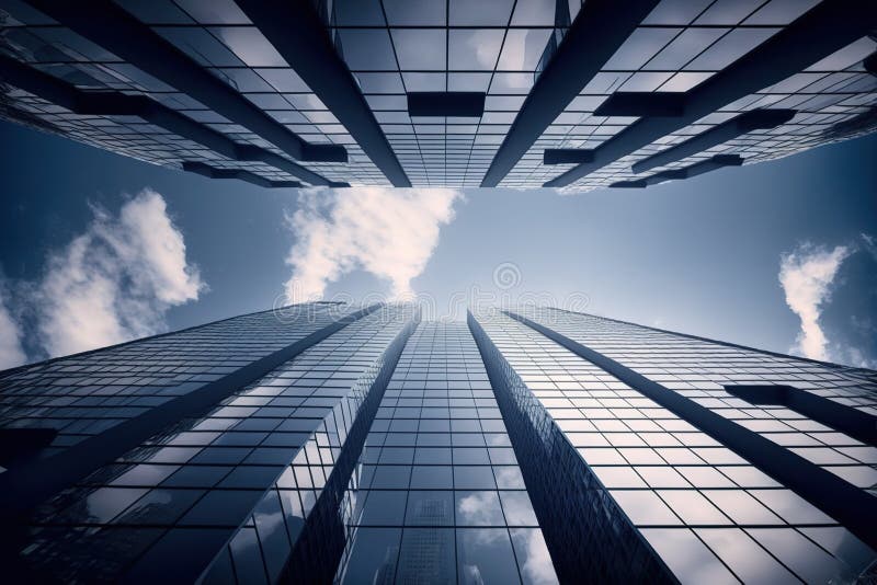 Modern Office Building Architecture with Glass Window from Below View ...