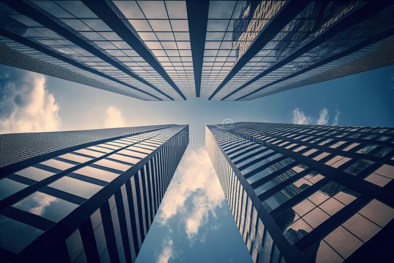 Modern Office Building Architecture with Glass Window from Below View ...