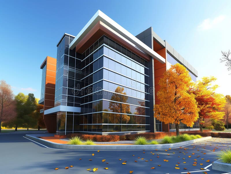 Modern Office Building in Autumn Stock Image - Image of autumn, leaves ...