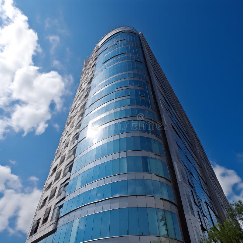 Modern Office Building on a Background of Blue Sky with White Clouds ...