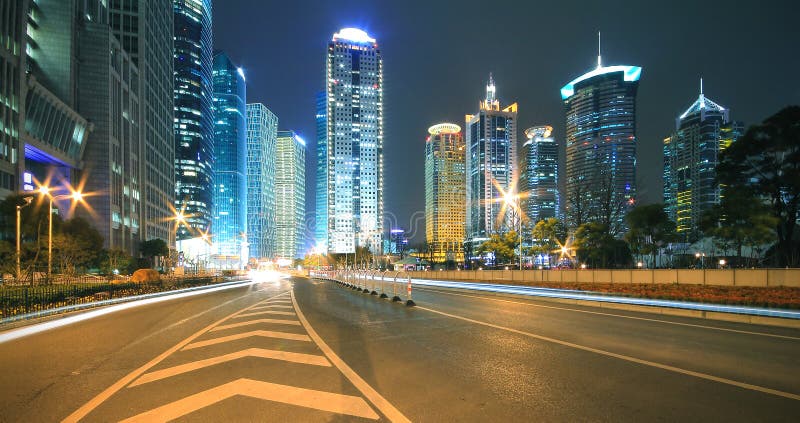 Modern Office Building Background of Car Night with Light Trails Stock ...