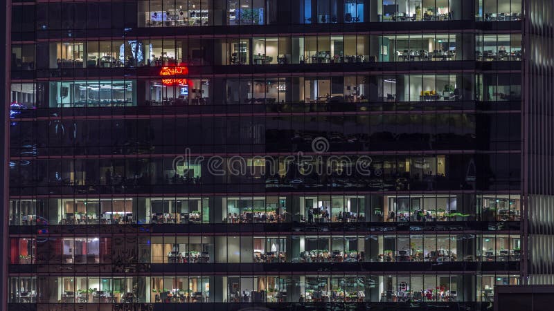 Modern Office Building with Big Windows at Night Timelapse, in Windows ...