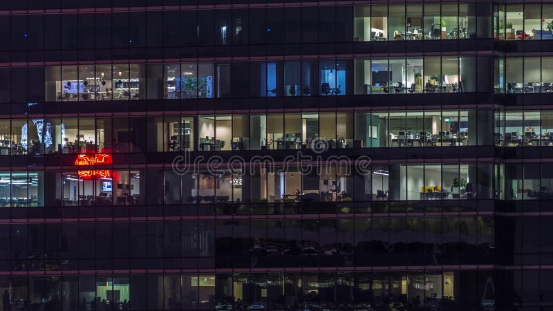 Modern Office Building with Big Windows at Night Timelapse, in Windows ...