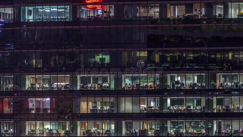 Modern Office Building with Big Windows at Night Timelapse, in Windows ...