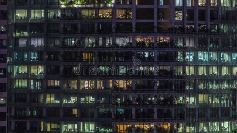 Modern Office Building with Big Windows at Night Timelapse, in Windows ...
