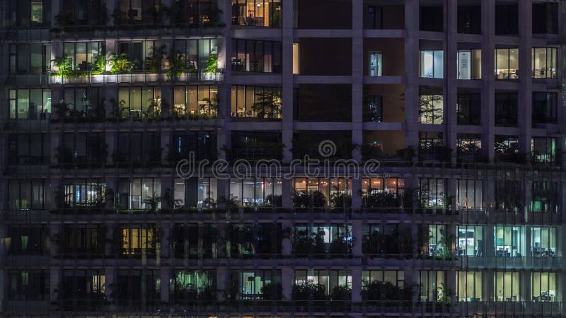 Modern Office Building with Big Windows at Night Timelapse, in Windows ...