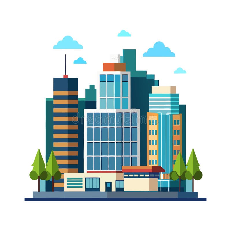 Modern Office Building Collection with Flat Vector Illustration 5 Stock ...
