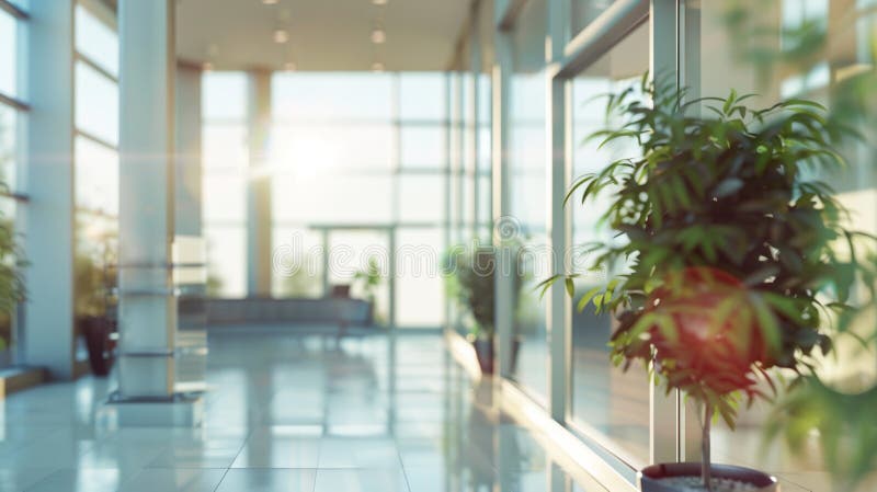 Modern Office Lobby Interior Design Bright Sunlight Plants Minimalist ...