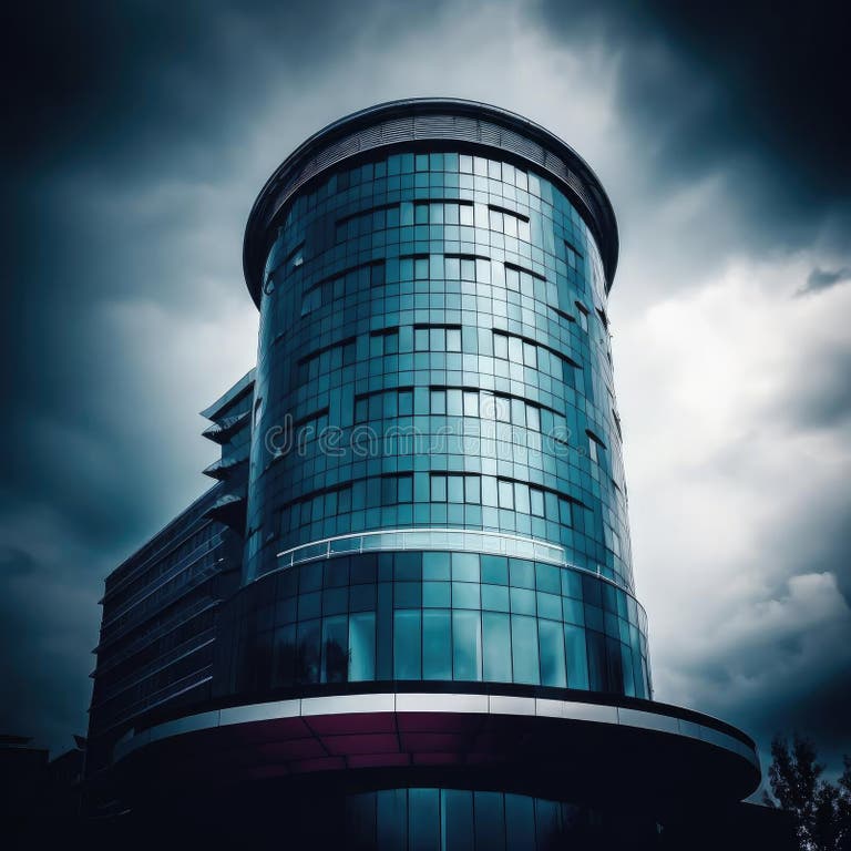 Modern Office Building with Dramatic Sky Stock Illustration ...