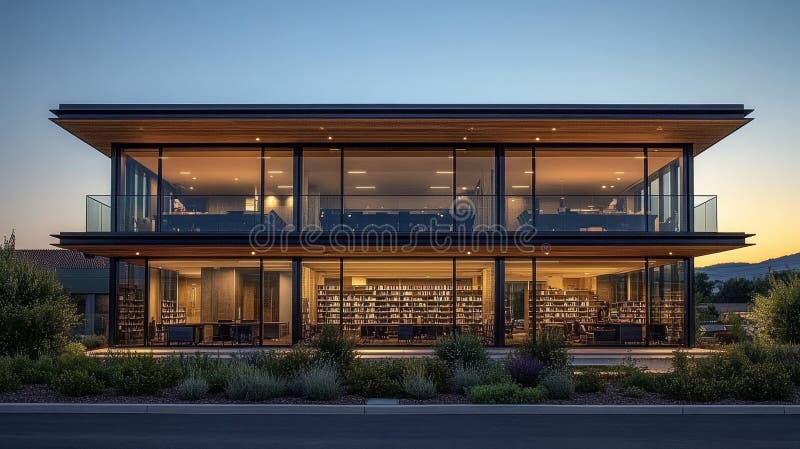 A Modern Office Building at Dusk is Highlighted by Its Illuminated ...