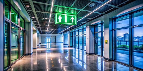 Modern Office Building Emergency Exit Signage a Panoramic Perspective ...