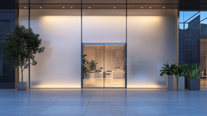 Modern Office Building Entrance with Glass Doors and Minimalist Facade ...