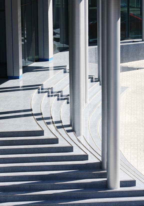 Modern Office Building Entrance, Steps and Pillars Stock Image - Image ...