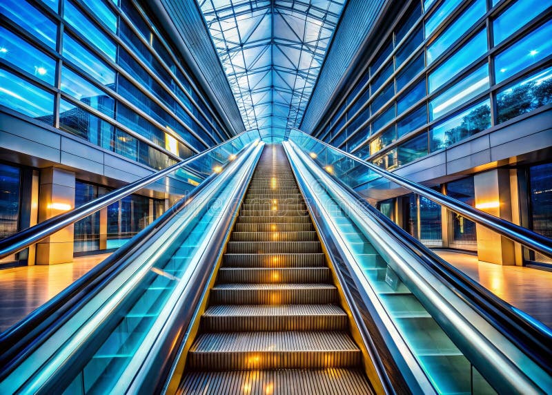 Modern Office Building Escalator a Deep Focus Perspective Capturing ...