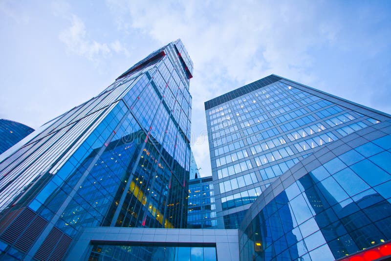 Modern Office Building in Evening Stock Photo - Image of glass, pattern ...