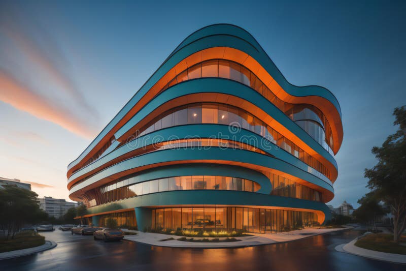 Modern Office Building in the Evening. Perspective View Stock ...