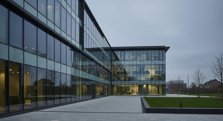 Modern Office Building with Extensive Glass-panel Façade, Reflecting a ...