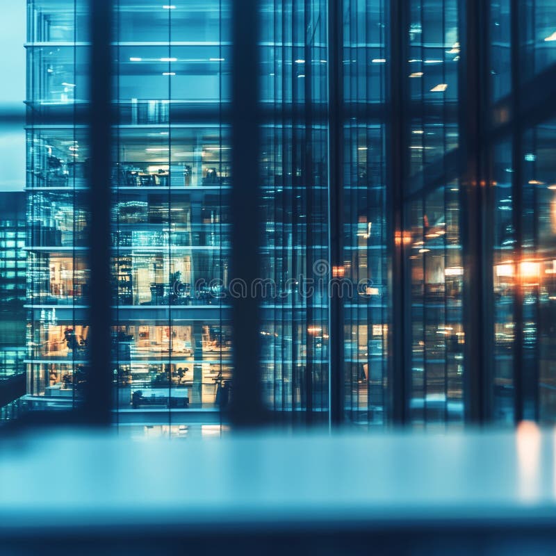 Modern Office Building Exterior at Night, Illuminated Windows ...