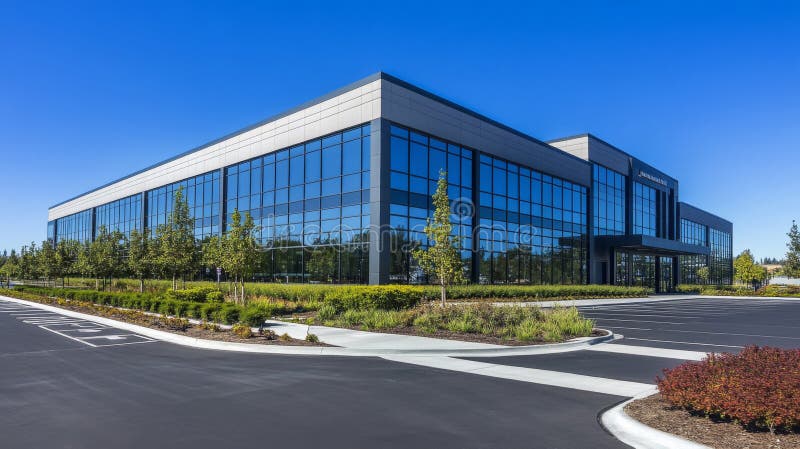 Modern Office Building Exterior on Sunny Day Stock Illustration ...