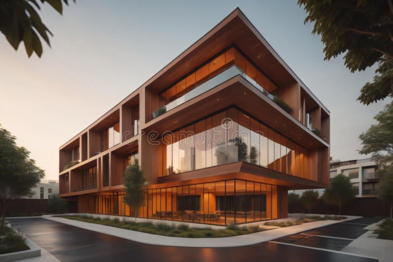 Modern Office Building Exterior at Sunset. Generative Ai Stock ...