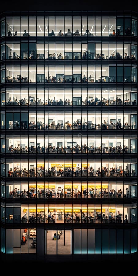 Modern Office Building Facade with Many Windows. Office People Working ...