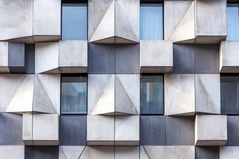 Modern Office Building Facade with Repeating Geometric Patterns Stock ...