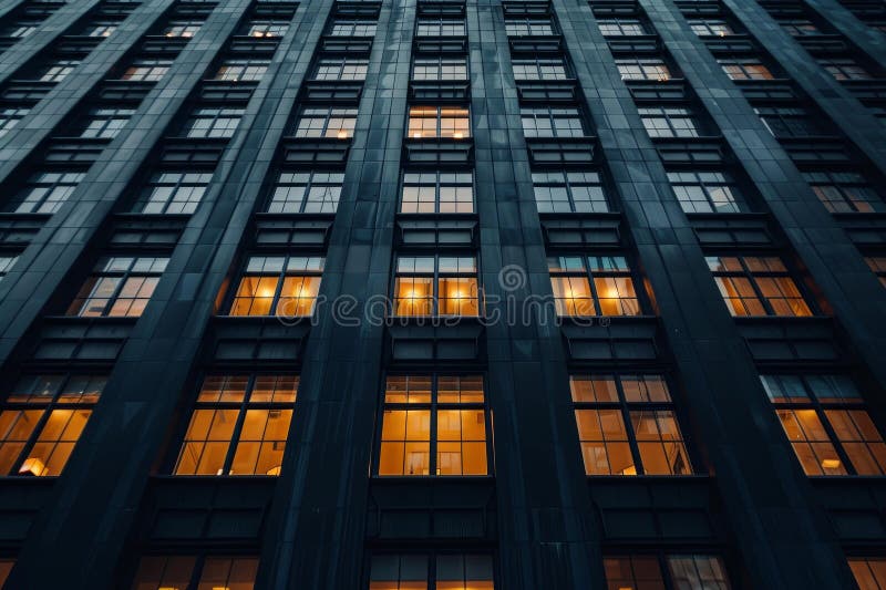 Modern Office Building Facade Showing Warm Lights Shining at Dusk Stock ...