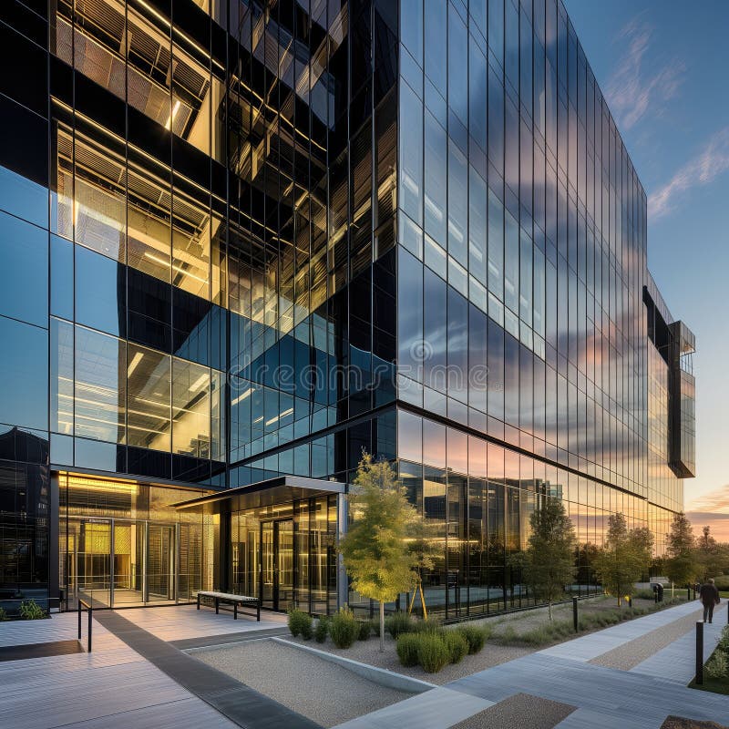 Modern Office Building Facade with Windows Stock Illustration ...