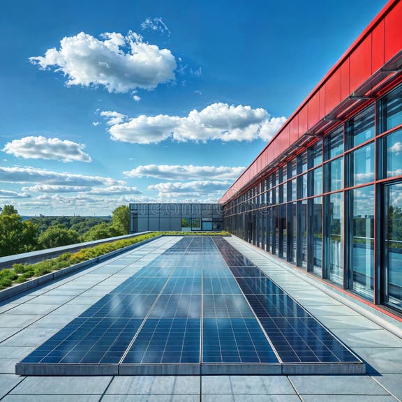 Modern Office Building with Rooftop Solar Panels, Contemporary ...