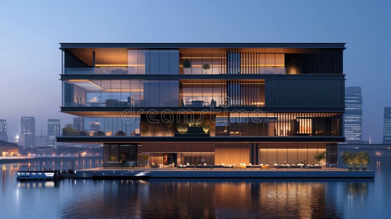 Modern Office Building Features Luxury Skyline View, 3d Stock ...