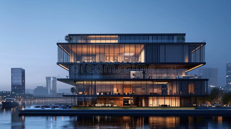 Modern Office Building Features Luxury Skyline View, 3d Stock ...