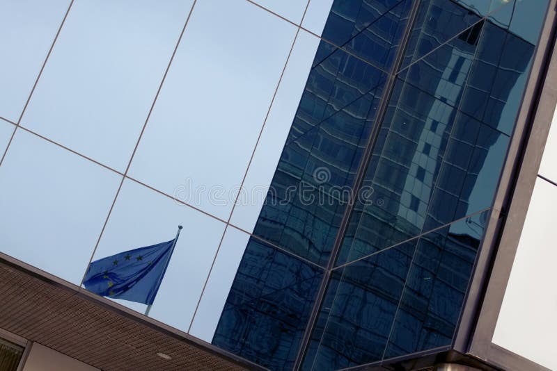 Modern Office Building with Flag EU Stock Photo - Image of clouds ...