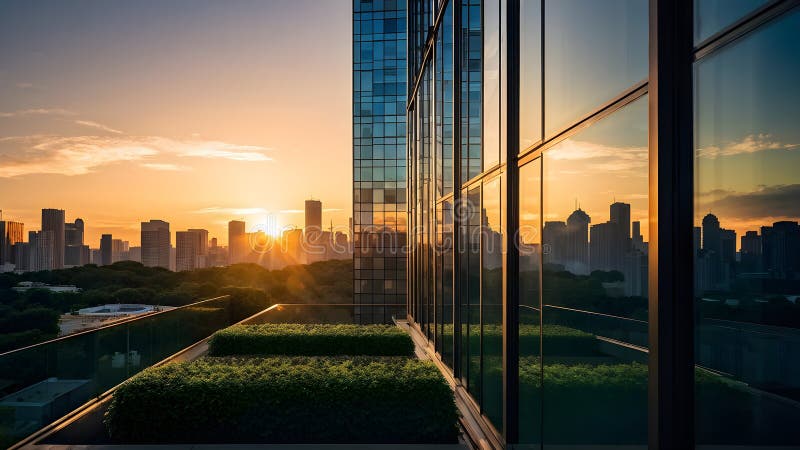 Modern Office Building with a Full Glass Facade Stock Illustration ...