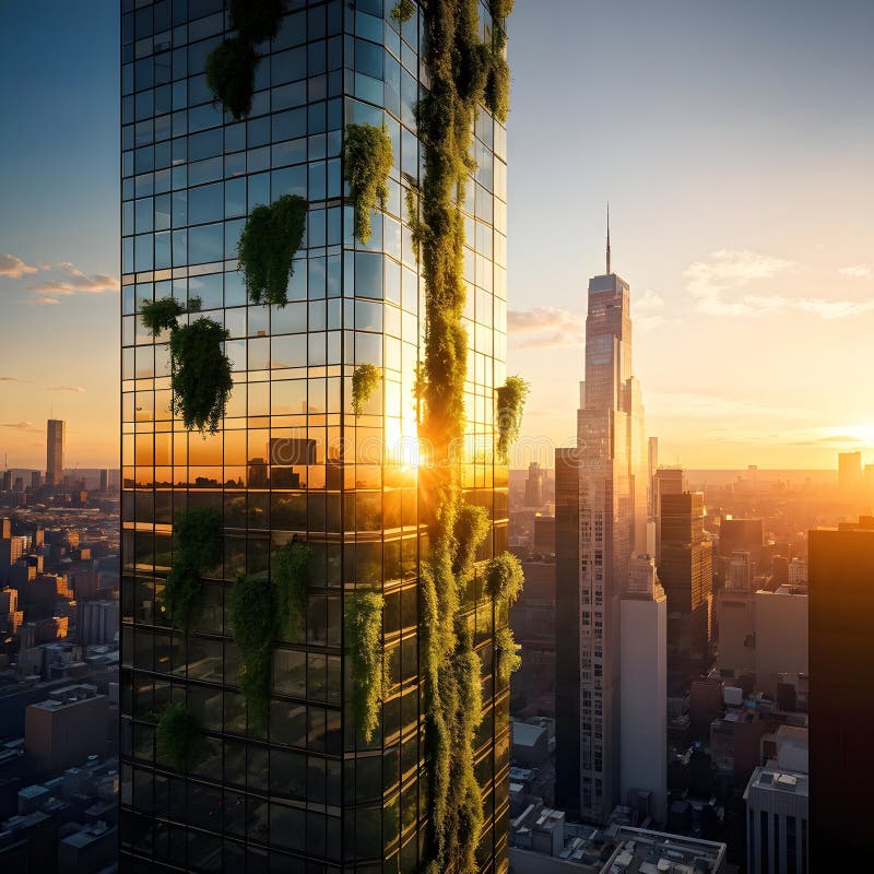 Modern Office Building with a Full Glass Facade Stock Illustration ...