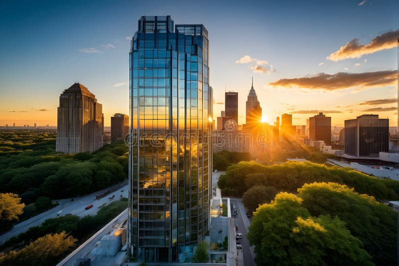 Modern Office Building with a Full Glass Facade Stock Illustration ...