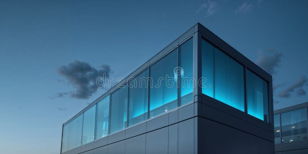 Modern Office Building with Glowing Smart Glass Windows. Stock Photo ...