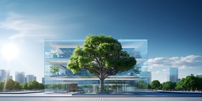 Modern Office Building with Green Trees. 3d Render Stock Illustration ...