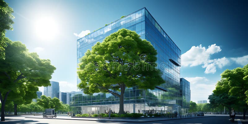 Modern Office Building with Green Trees. 3d Render Stock Illustration ...