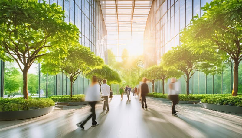 Modern Office Building with Greenery Stock Illustration - Illustration ...