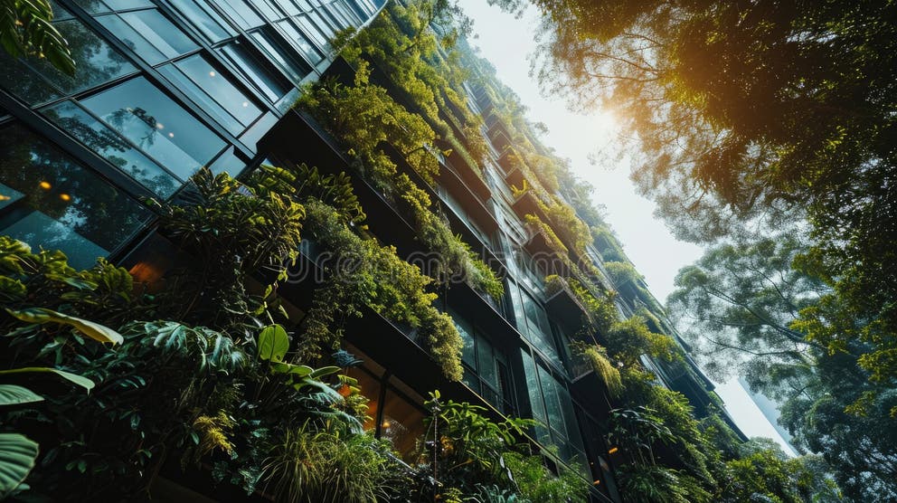 Modern Office Building with Greenery Stock Illustration - Illustration ...