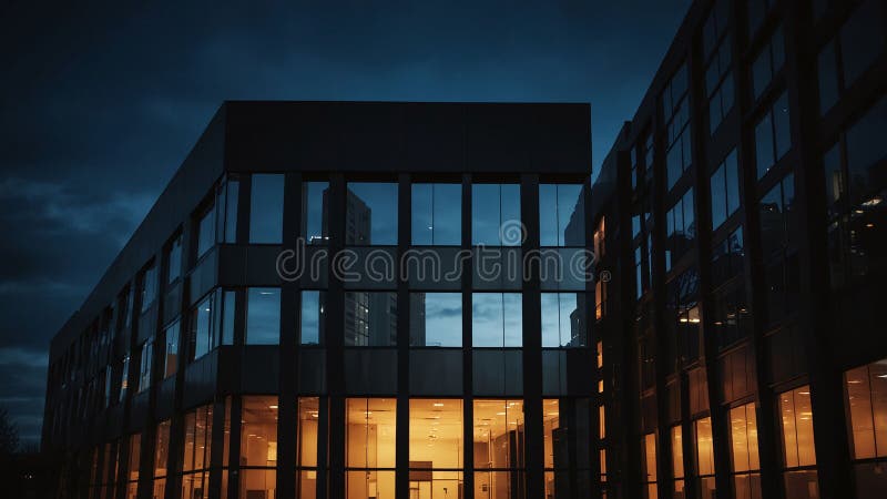 Modern Office Building Illuminated at Night with Warm and Cool Lighting ...