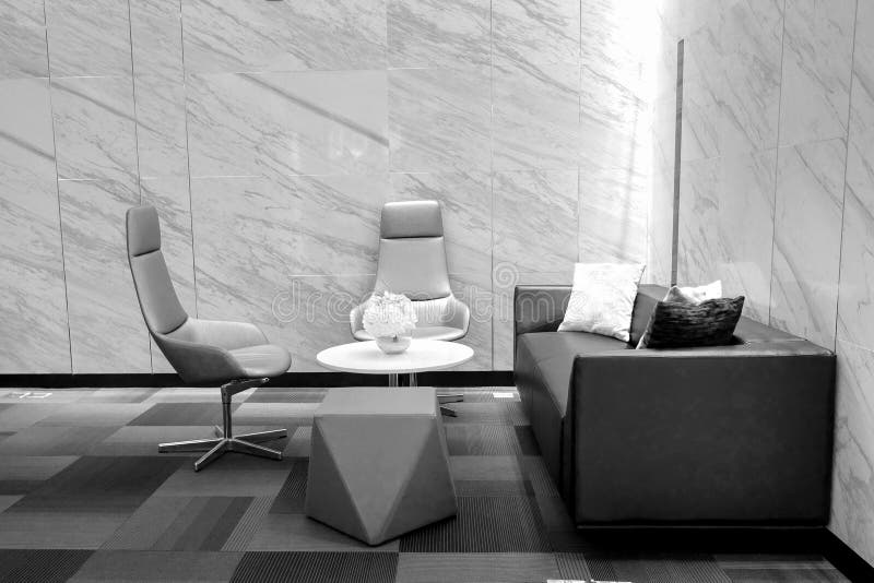 Modern Office Building Interior Black and White Stock Photo - Image of ...