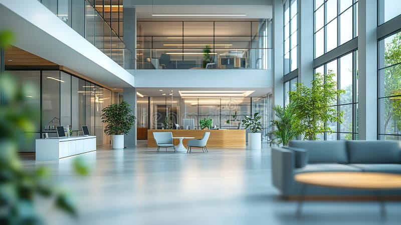 Modern Office Building Interior Design: Spacious Lobby with Natural ...
