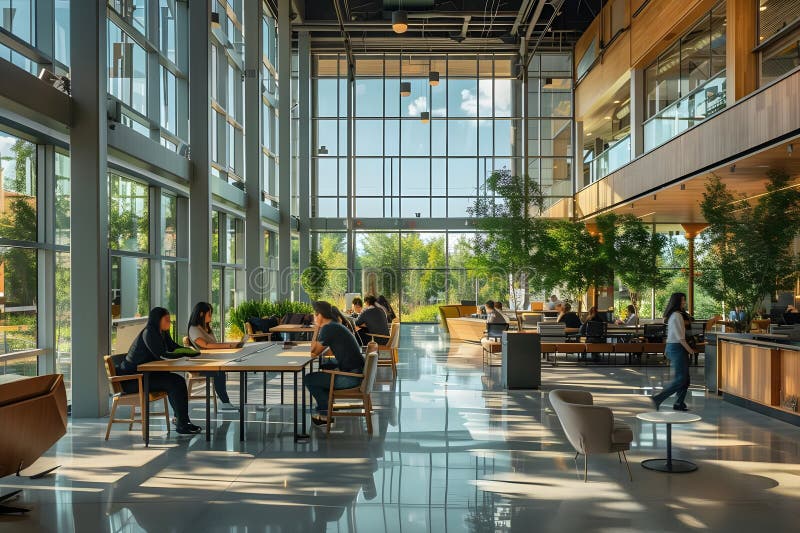 Modern Office Building Interior Design: Sunlight Streams through ...