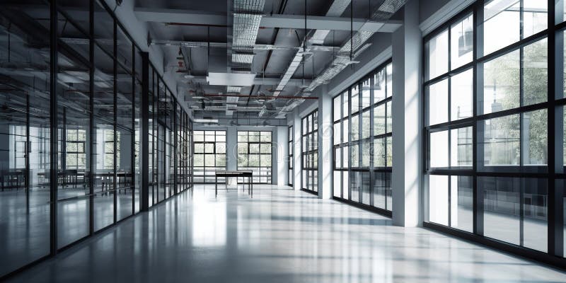 Modern Office Building Interior with Glass Walls Frames. Generative Ai ...