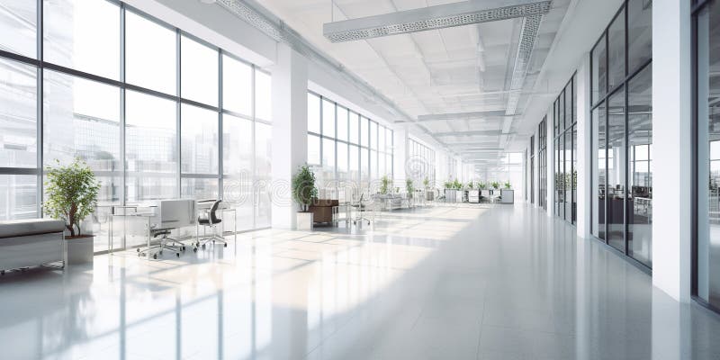 Modern Office Building Interior with Glass Walls Frames. Generative Ai ...