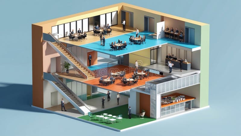 Modern Office Building Interior with Multi-Level Design, Showing ...