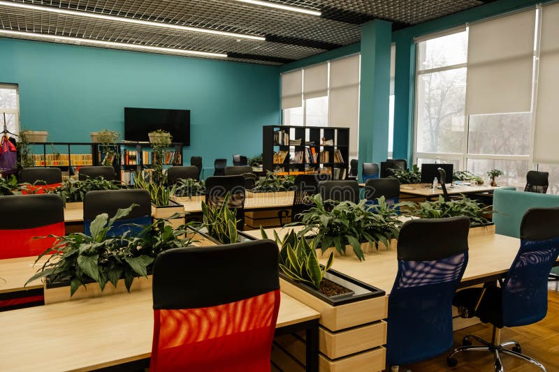 Modern Office Building Interior. Open Space Office in Loft Style Stock ...