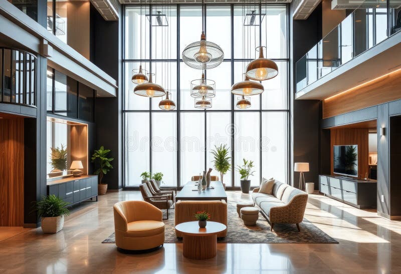 A Modern Office Building Interior Stock Illustration - Illustration of ...